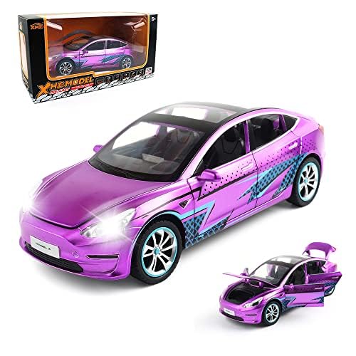 1:32 Scale Model 3 Alloy Car Model Diecast Toy Vehicles for Kids, Tesla car Model,Pull Back Alloy Car with Lights and Music,Mini Vehicles Toys for Kids Gift ,Children Birthday Gift (Black)