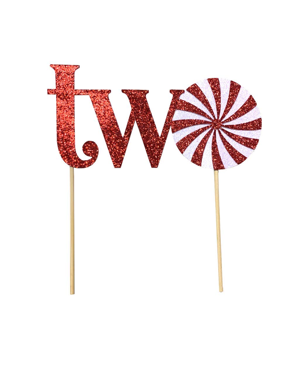1 pc two peppermint red glitter cake topper for cake smash second birthday winter wonderland candy land theme