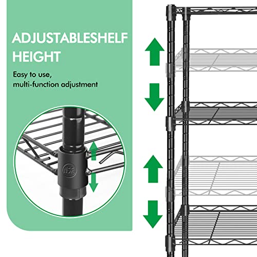 5-Shelf Adjustable,Heavy Duty Kitchen Shelf Organizer Rack,Kitchen Rack, Storage Shelving Unit on Wheel Casters,Steel Organizer Wire Rack, Metal Organizer Shelving Unit,Storage Shelf with Wheels