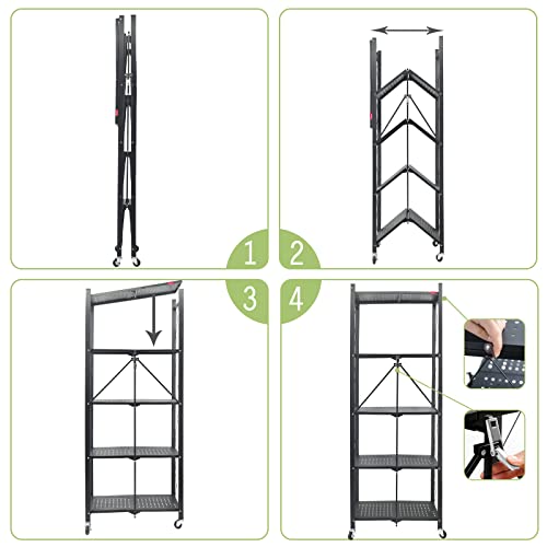 5-Shelf Foldable Storage Shelves with Wheels, Large Capacity Shelving Unit, Freestanding Metal Wire Shelf Rack, No Assembly Organizer Rack for Garage Kitchen, Basement, Pantry, Heavy Duty