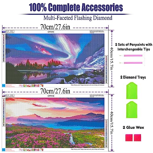 2 Pack Diamond Painting Kits,Large 5D DIY Sunrise Aurora Diamond Painting Kits for Adults,Full Drill Crystal Rhinestone Arts and Crafts,Flower Gem Art Painting with Diamond Home Wall Decor (28X16inch)