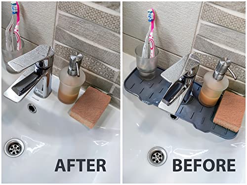 1 Pcs Grey Silicone Faucet Handle Drip Catcher Tray - Drip Catcher for Sink Faucet – Kitchen Faucet Drip Mat - Sink Faucet Splash Guard - Faucet Pad - Counter Faucet Mat - Silicone Sink Protector !