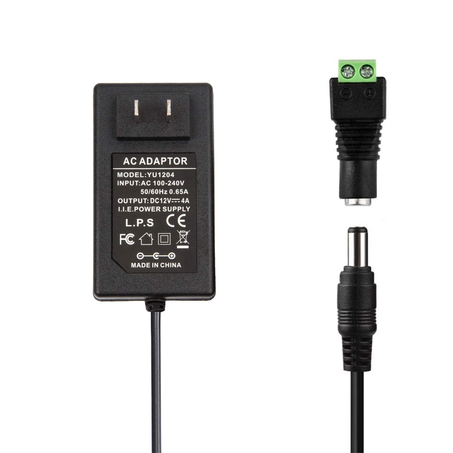 12V 4A Power Supply - COOLM AC 100-240V 50/60Hz to DC 12 Volt 4 amp 4Amp 48W Power Converter Charger 12V4A + 5.5x2.1mm DC Female Jack Socket for 12V LED Strip Lights CCTV Camera