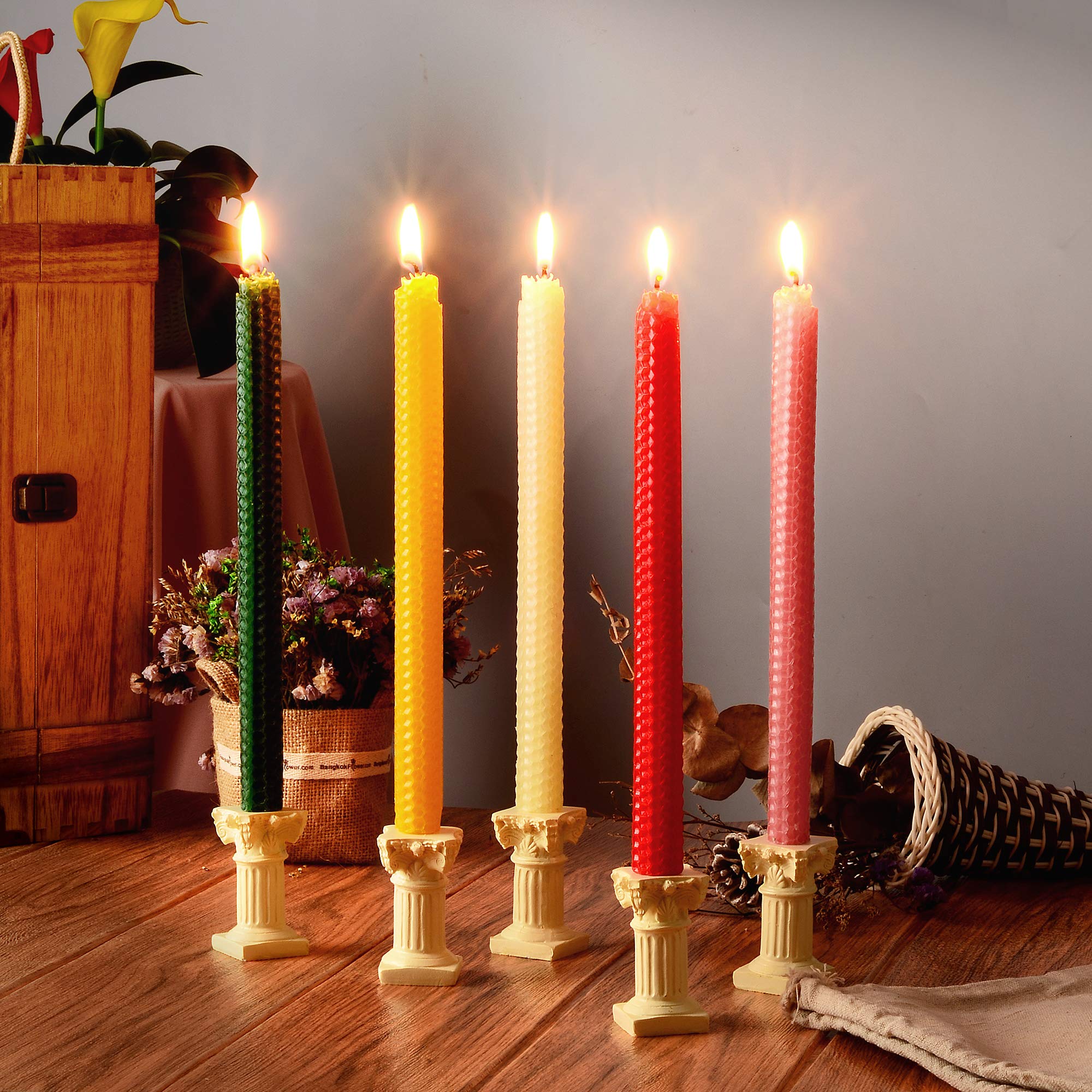 100% Pure Beeswax Handmade Taper Candles (Avocado Green) - 8 Inch Smokeless Dripless Pair - Natural Subtle Honey Smell - Elegant Honeycomb Design - by Galanta & Co.