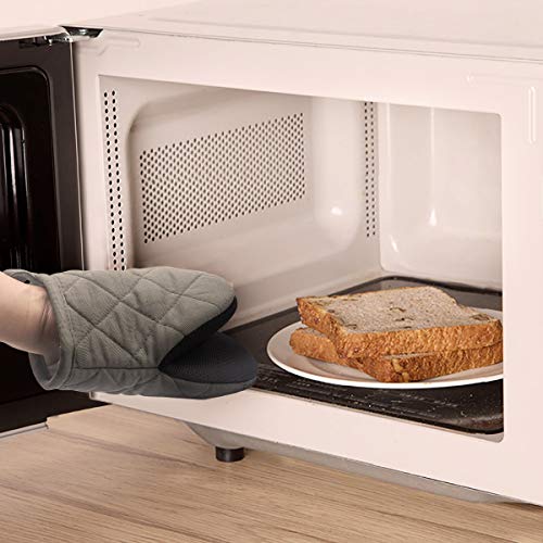 1 Pair Short Oven Mitts, Heat Resistant Silicone Kitchen Mini Oven Mitts for 500 Degrees, Non-Slip Grip Surfaces and Hanging Loop Gloves, Baking Grilling Barbecue Microwave Machine Washable (Gray)