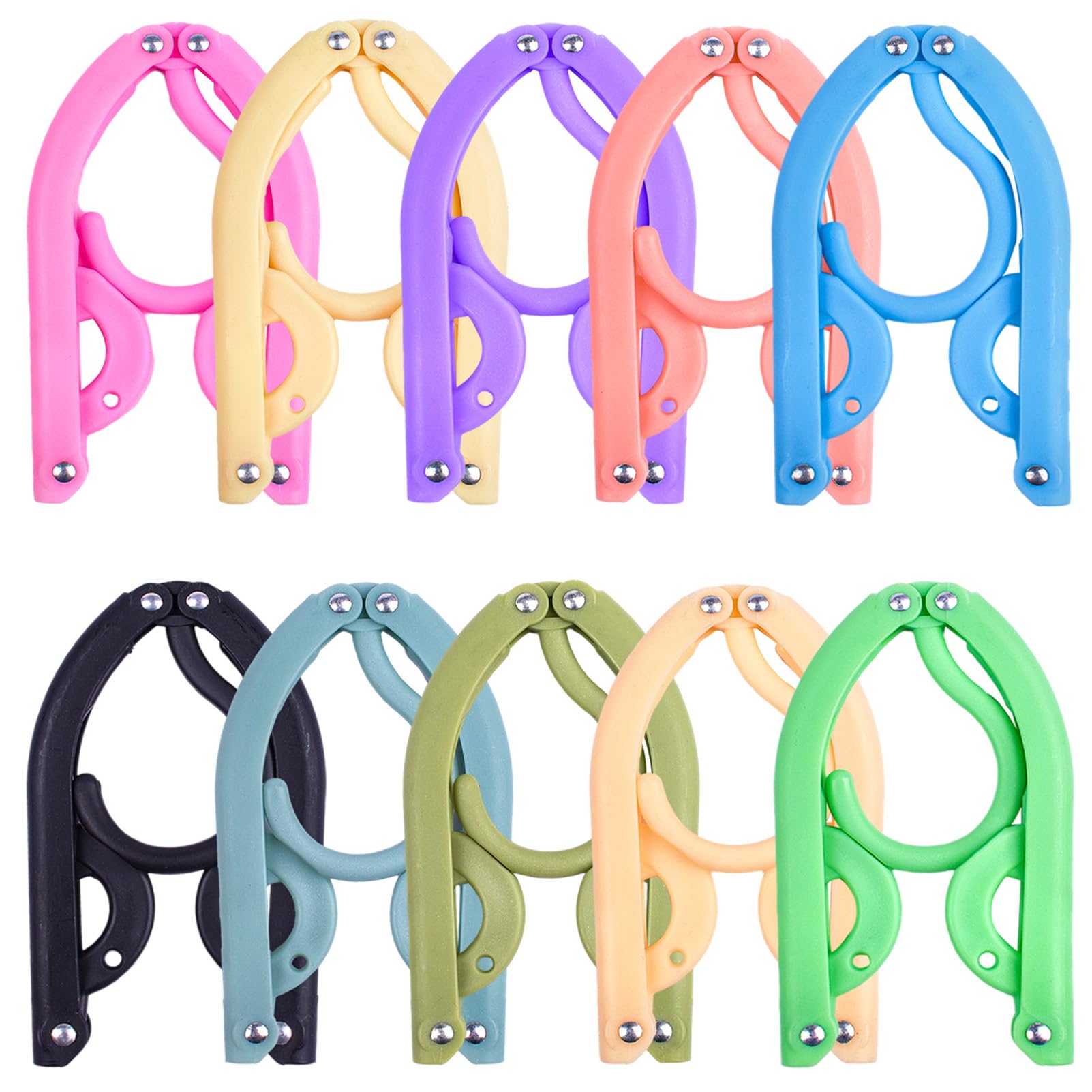 10 Pcs Foldable Travel Hangers Portable Plastic Clothes Hangers Colored Folding Hangers, Travel Accessories Clothes Drying Rack for Cruise Ship Hotel Dormitory School Home Laundry(10 Colors)