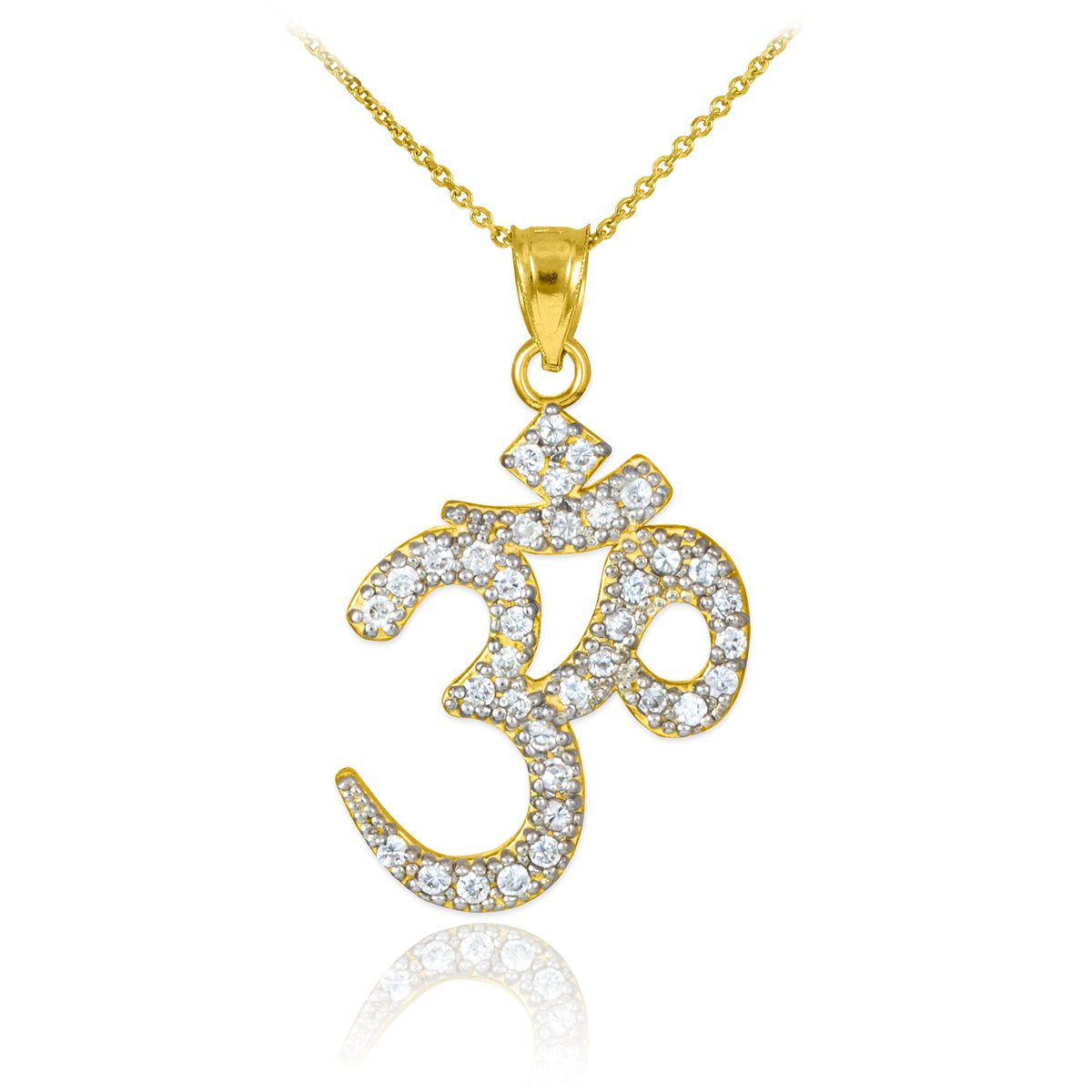 14k Gold Hindu Meditation Charm Yoga "Om" (Ohm) Diamond Pendant Necklace (16 Inches)