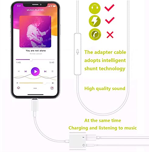 2 Pack Headphone Adapter for iPhone, [Apple MFi Certified] 2 in 1 Lightning to 3.5mm AUX Audio + Charger Splitter Compatible with iPhone 14/13/12/11/XS/XR/X 8/7/SE, Support Music Control(Not for Call)