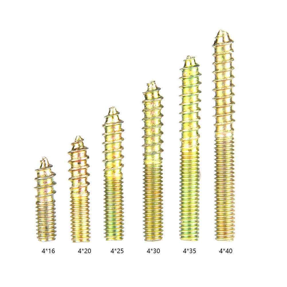 110pcs Hanger Bolts, M4 Dowel Screw Iron Double Ended Screws Zinc Plating Self Tapping Threaded Rods Bars Studs Woodworking