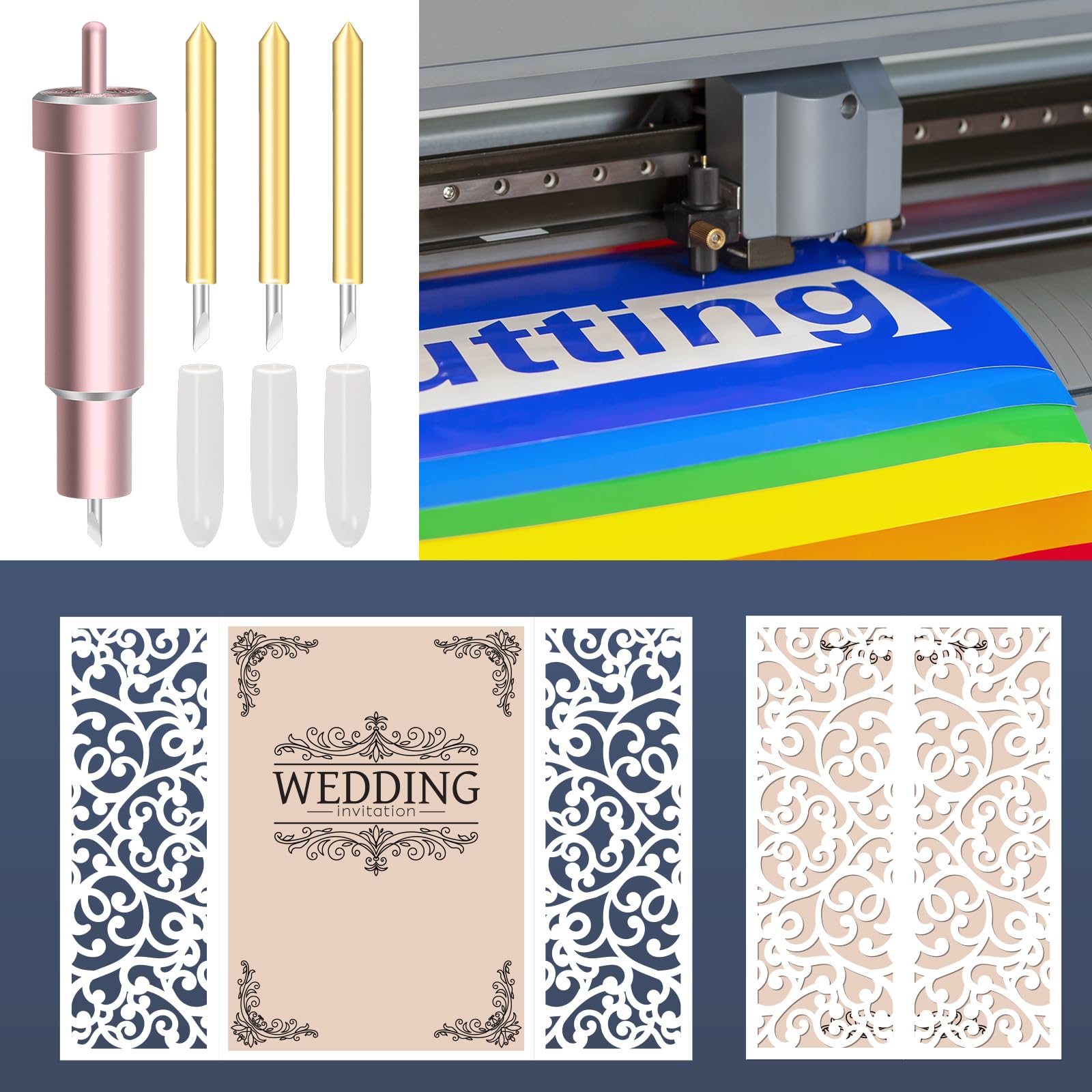 1+10P Premium Fine Point Blade with Housing, Luxiv Fine Point Blade for Cricut Explore Air 1/2/3, 10P Replacement Blade for Cricut Maker, Maker 3 with Housing for Cutting Film, Vinyl, Sticker (Gold)