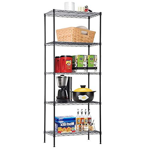 5-Wire Shelving Unit Steel Large Metal Shelf Organizer Garage Storage Shelves Heavy Duty NSF Commercial Grade Utility Storage Metal Layer Rack for Garage Kitchen Office 14"D x 24"W x 60"H,Black