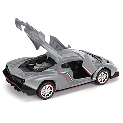 1:32 Veneno Metal Die Cast Toy Car with Lights and Sound Pull Back Car Toy for Boy Age 3 + Year Old (Gray)