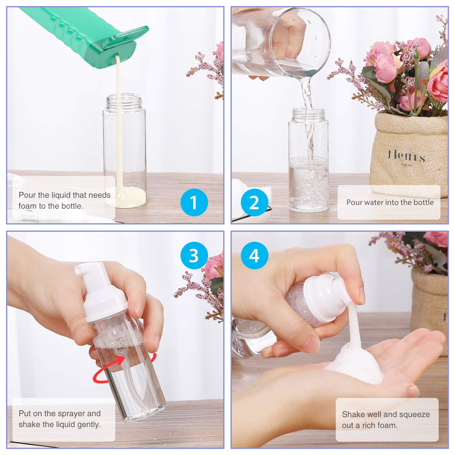 10 Pack 50ML/1.7oz Clear Foam Dispenser Bottles Mini Liquid Foaming Bottles Travel Foaming Soap Pump Dispenser Plastic Foamer Bottles for Refillable Travel Hand Soap Foaming Shampoo Castile