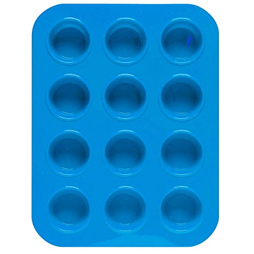1 Mini Muffin Silicone 12 Cup Cavity Cookie Cupcake Bakeware Pan Soap Tray Mold Silicone Muffin Pan 12 Cups Regular Silicone Cupcake Pan Muffin Cakes Tart Bread BPA Free and Dishwasher Safe 9.5" x