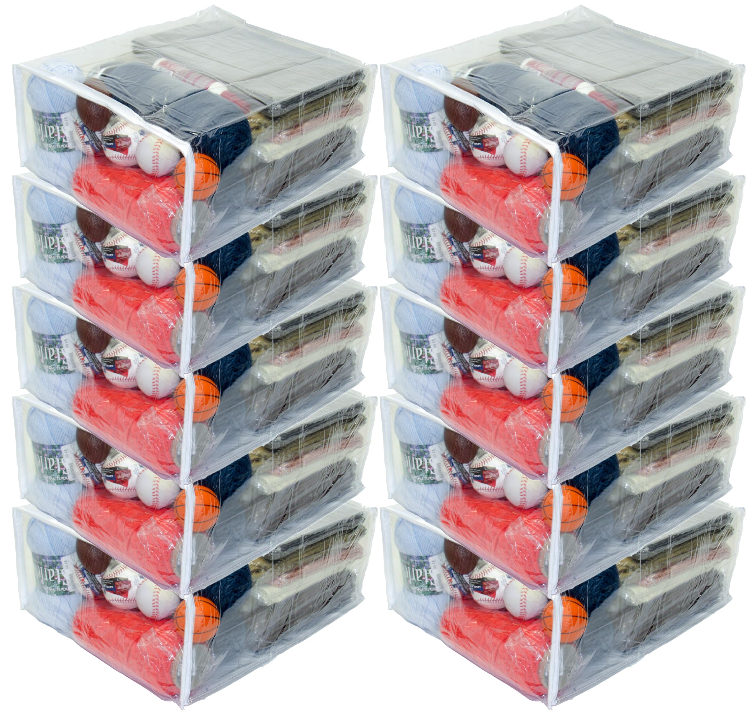 10-Pack Heavy Duty Vinyl Zippered (Clear) Large Storage Bags 15" x 18" x 7" for Sweaters, Blankets, Throws, Pillows, Quits (8.2 Gallon)
