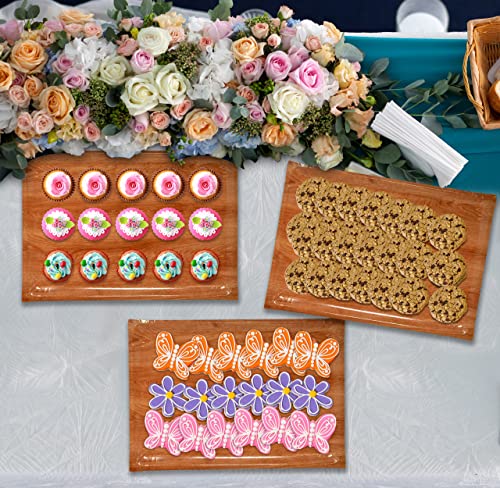 10 Wood Rectangle Trays Rustic Brown Wooden Look Serving Platters 10.75" x 15.75" Heavy Duty Disposable Paper Cardboard Tray for Dessert Cupcake Display Birthday Parties Weddings Table Decor & More