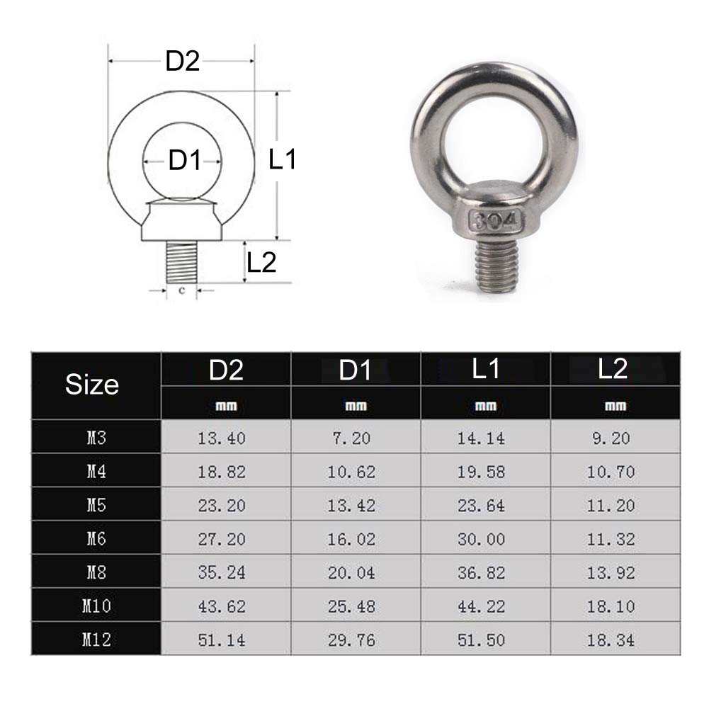 10 Pieces 304 Stainless Steel Screw Rings Lug Thread Shoulder Lifting Eye Bolt Screws Lifting Rings Eye Bolts, M3