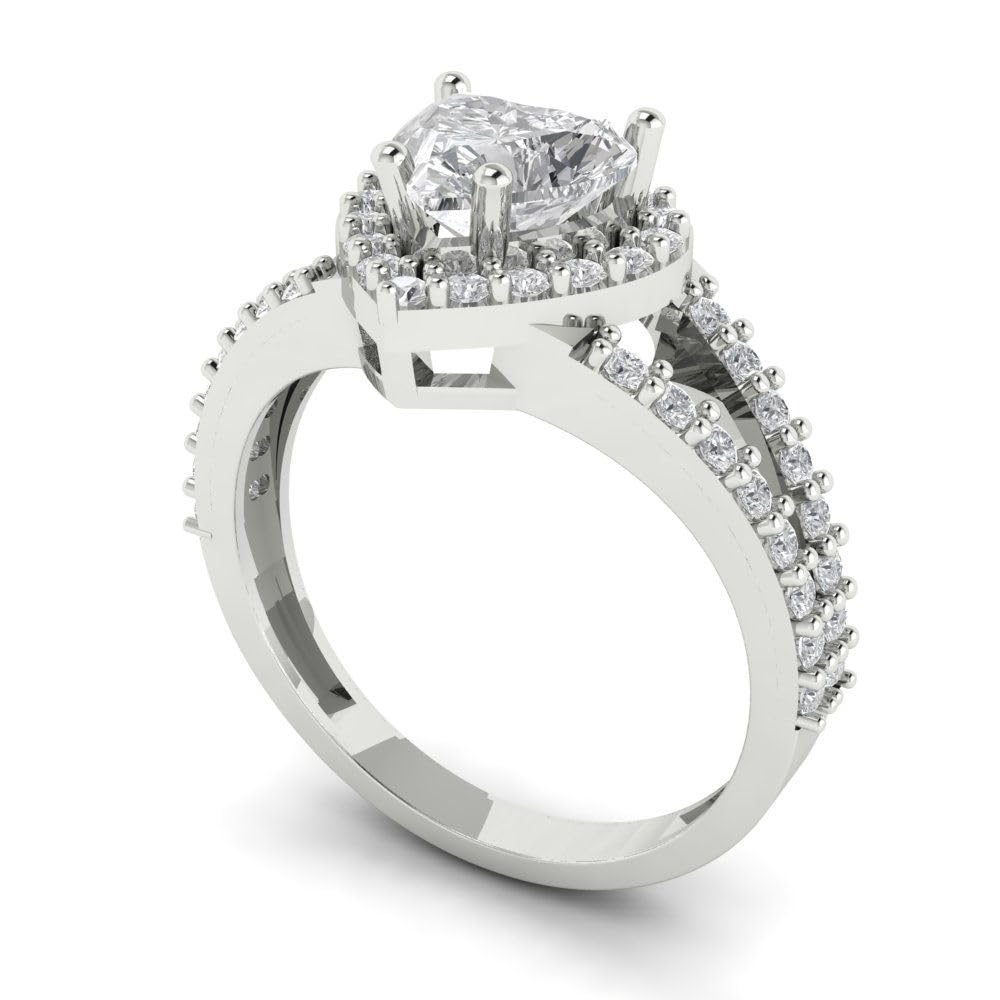 1.49 Ct Heart Cut Clear Simulated Diamond 14K White Gold Halo Solitaire with Accents Engagement Anniversary Ring Size 4.5