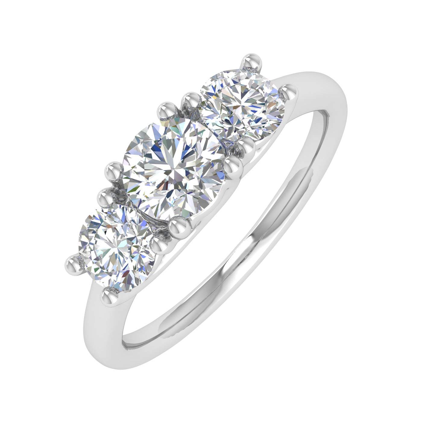 1 Carat 3-Stone Diamond Engagement Ring Band in 14K White Gold (Ring Size 8)