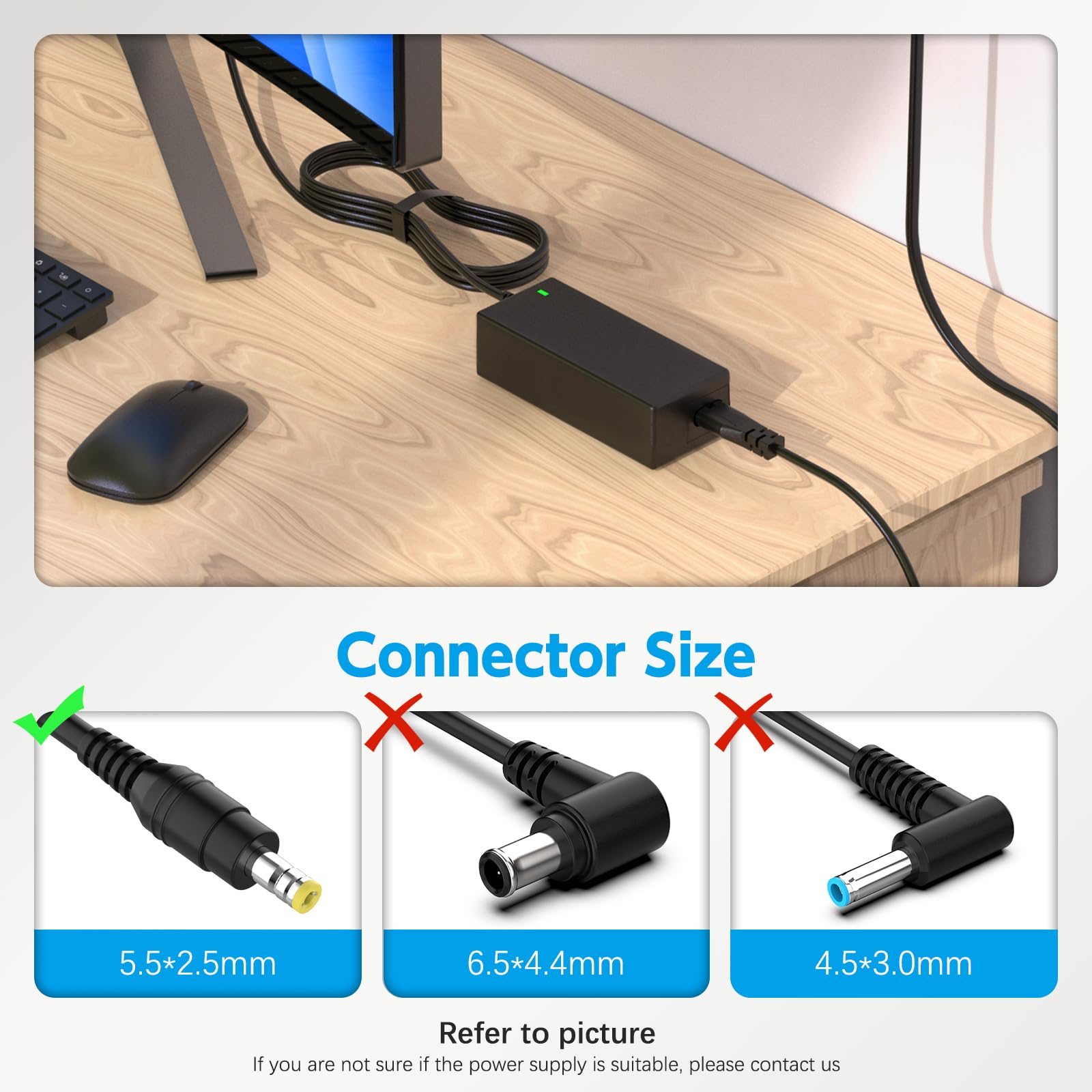 12V Power Cord for AOC Monitor 16" 20" 22" 23" 24" 27"; E1659FWU, E2043FK, E2243FW, E2243FWK, E2343FK, LM520, LM720, LM729, LM800, LM914; HP 2011X 2211X 2311X Replacement Power Supply Cord