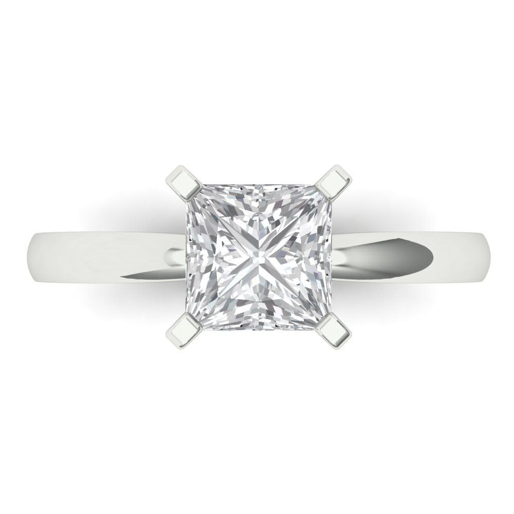 1.5 Ct Brilliant Princess Cut Clear Simulated Diamond 14K White Gold Solitaire Engagement Promise Bridal Ring Size 5.5
