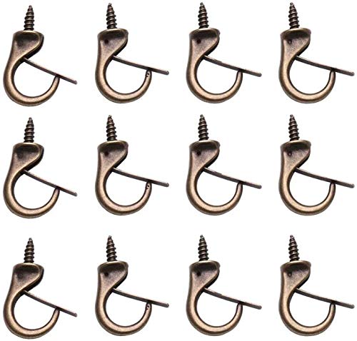 2IN Safety Cup Windproof Hooks,15 Pieces Metal Ceiling Hooks Heavy Duty Windproof Metal Hooks Screw Outdoor Indoor Porch Bathroom Kitchen Wall Hang Hooks Set for Coffee Tea Cup, Plant, Light, Mug