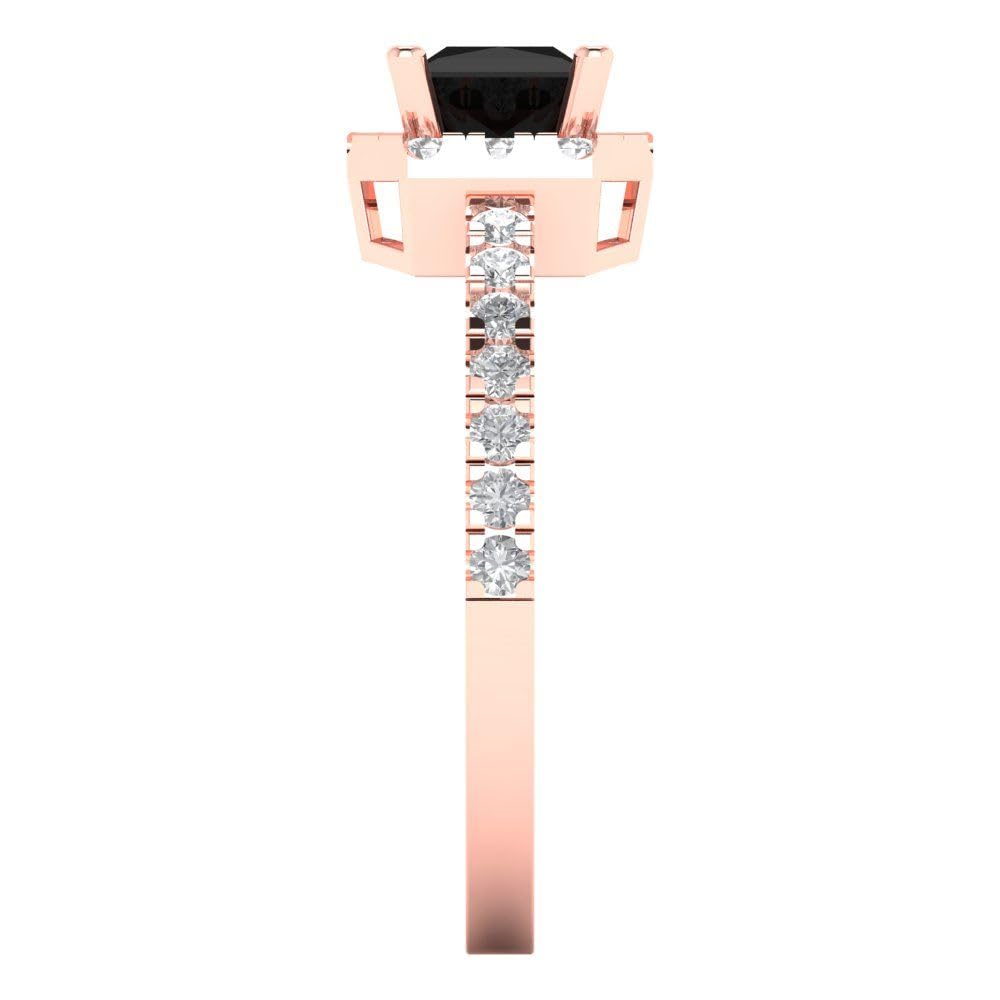 1.34ct Princess Cut Solitaire with accent Black Onyx Designer Wedding Bridal art deco Anniversary Ring 14k Rose Gold 10.5