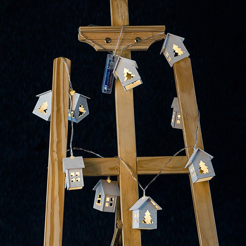 10 pcs LED Super Bright Wooden House Star Lights Outdoor String Light for Garden,Home,Landscape,Party,Holiday Christmas Tree Decorations - Warm White (Battery Operated)