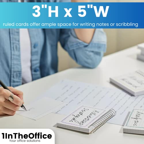 1InTheOffice Spiral Index Cards 3x5 Ruled, Spiral Bound, 50 White Cards/Spiral