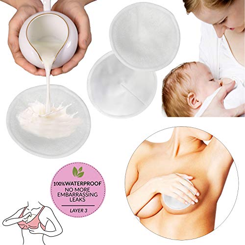 12pcs Bamboo Nursing Breast Pads with Laundry Bag - Contoured Leak-Proof Breastfeeding Nipple Pad for Maternity, Reusable Nipple Covers for Breast Feeding (Pastel Touch, 4.5 inch)