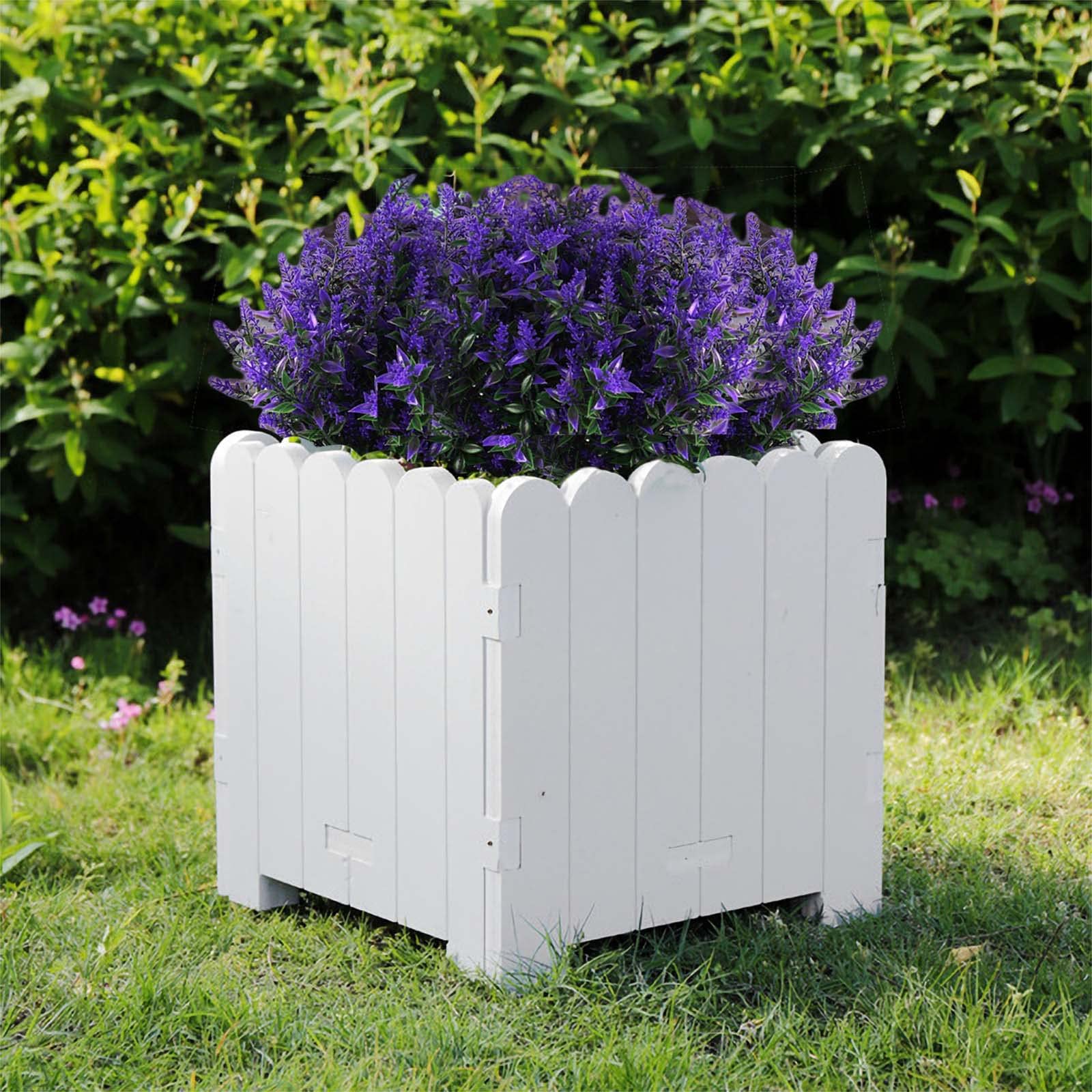 12 Bundles Artificial Lavender Flowers Plants UV Resistant Faux Outdoor Plastic Greenery Shrubs Plants Hanging Planter Kitchen Home Wedding Office Garden Décor