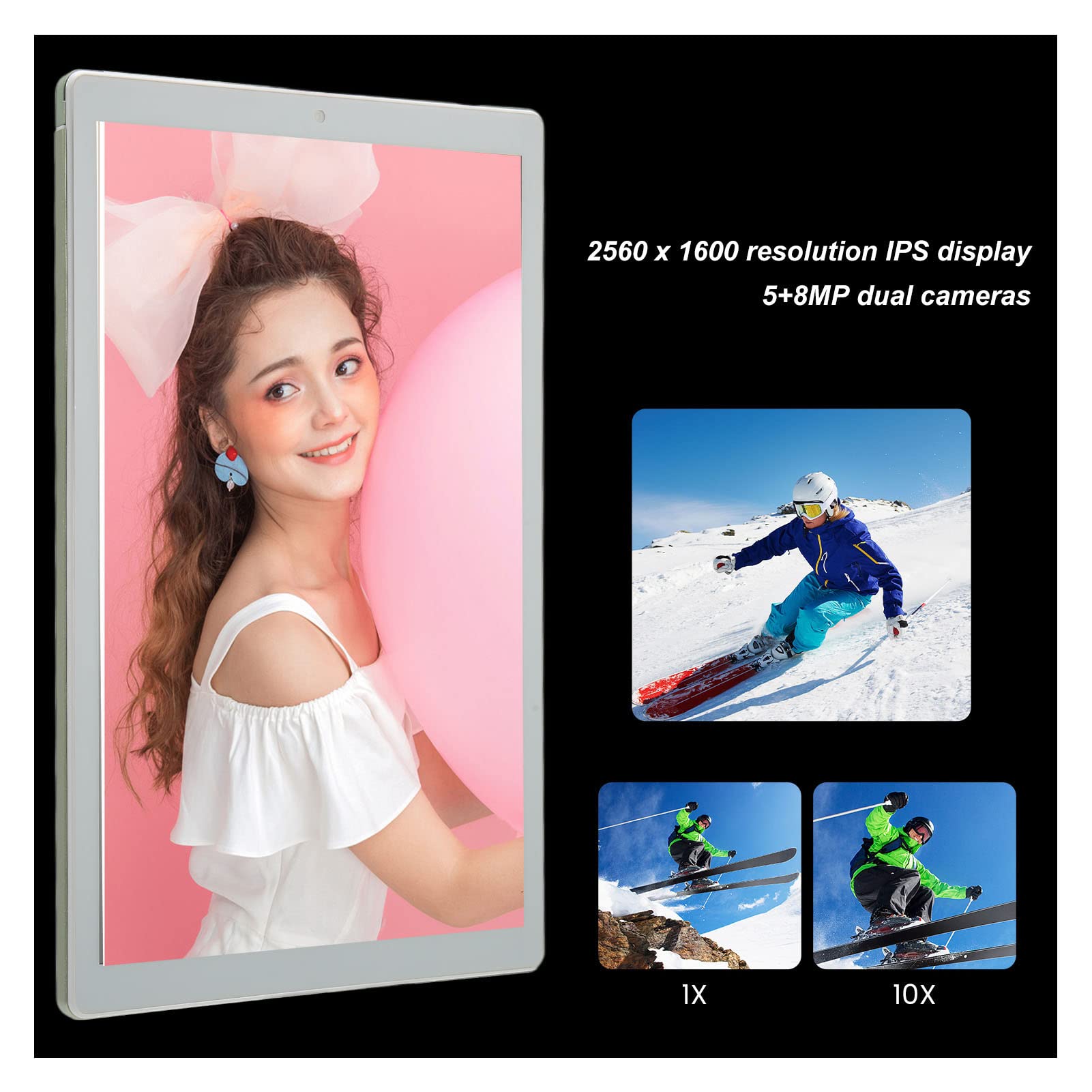 10.1 Inch Tablet Green - 2560x1600 IPS HD Display, 5G Ultra Slim Educational Tablets, 5+8MP Dual Cameras, 6GB RAM 128GB ROM, Octa Core Processor, Lasting Battery, HiFi Speaker