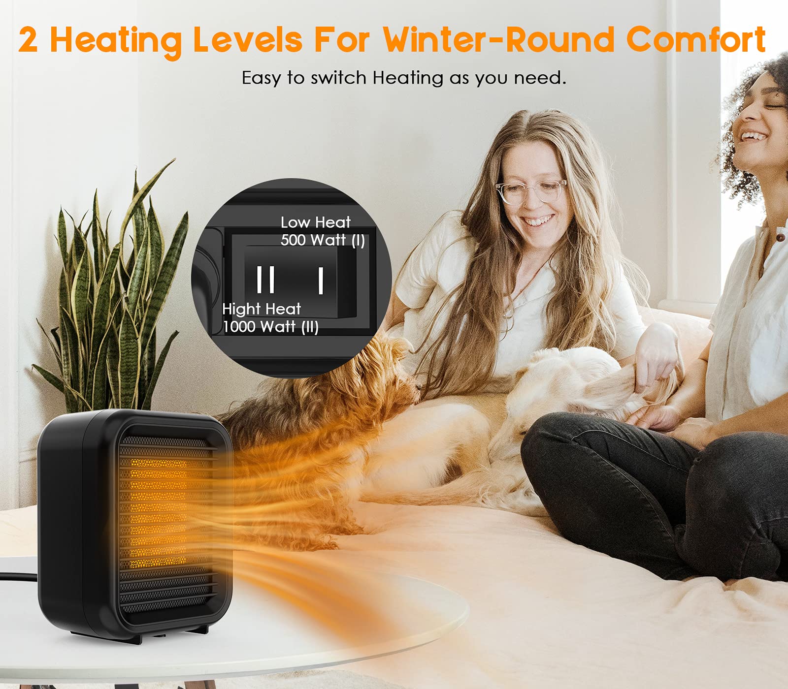 1000W Small Portable PTC Ceramic Heaters for Bedroom, Energy Efficient Electric Heater with Tip-Over and Overheat Protection, Personal Desk Heater for Bathroom Home Dorm Office Indoor Use