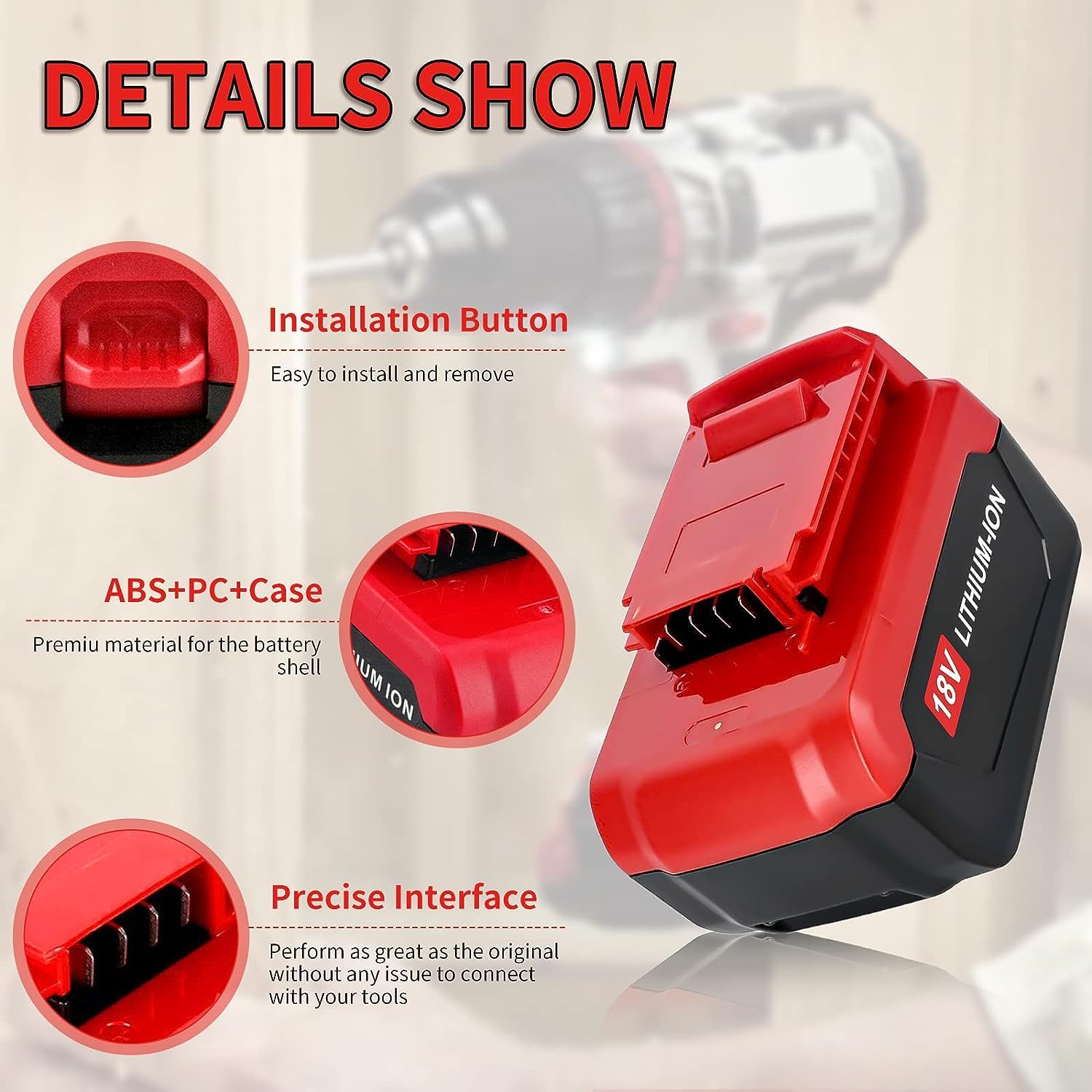 1 Pack 6000mAh PC18B 18 Volt Lithium Replacement Battery Compatible with Porter Cable 18V Battery PCC489N PCXMVC PC18BL PC18BLX PC18B-2 Cordless Power Tools Batteries