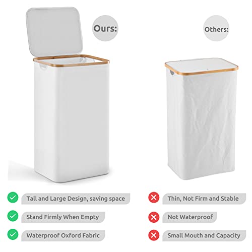 100L Large Laundry Hamper with Lid and Liner Bag, 27.6" Tall Laundry Basket with Handle, Waterproof and Collapsible Cloth Hamper for Bedroom and Bathroom, White