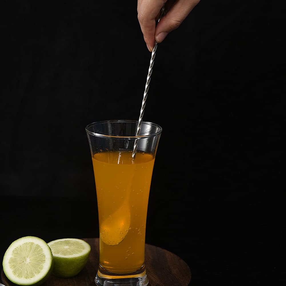 1 Piece Mixing Spoon Cocktail Spoon Stirring Spoon Iced Tea Spoon Coffee Spoon Long Handle Bar Spoon Stainless Steel Spiral Cocktail Stirrer Coffee Stir Stick Swizzle Stick(Silver, 30cm)