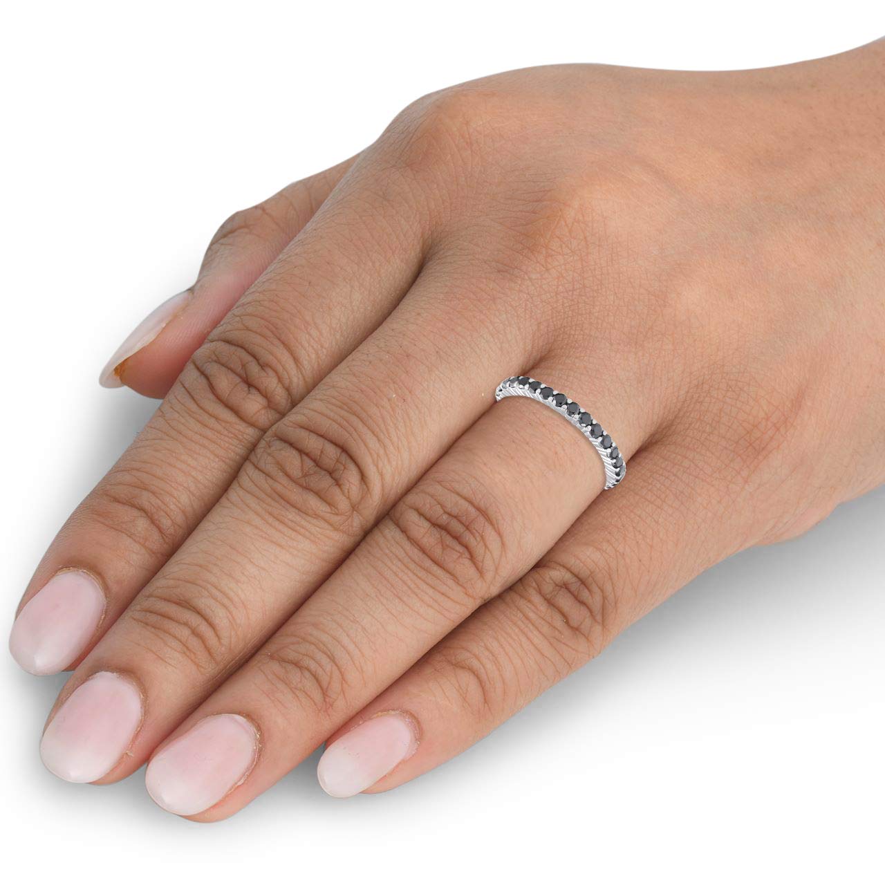 1 Ct Black Diamond Eternity Ring 14k White Gold - Size 6.5
