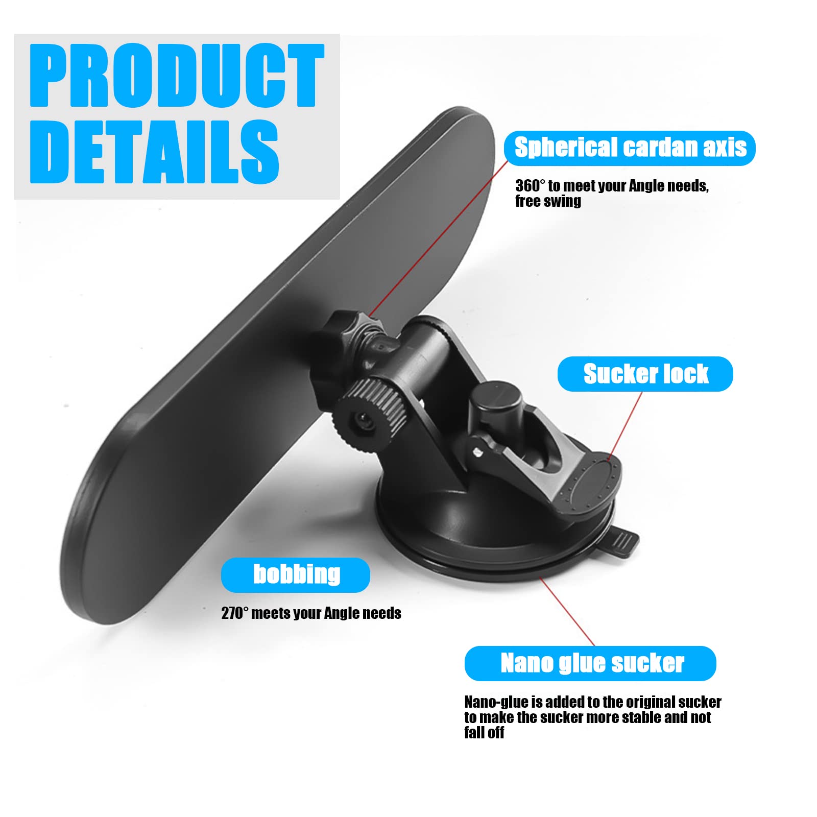 1 PC Car Rear View Mirror, Powerful Suction Cup Car Interior Mirror, Indoor Auxiliary Mirror, HD Car Rear View Mirror, for Car Marine Auto Boat Truck SUV Van (Blue)