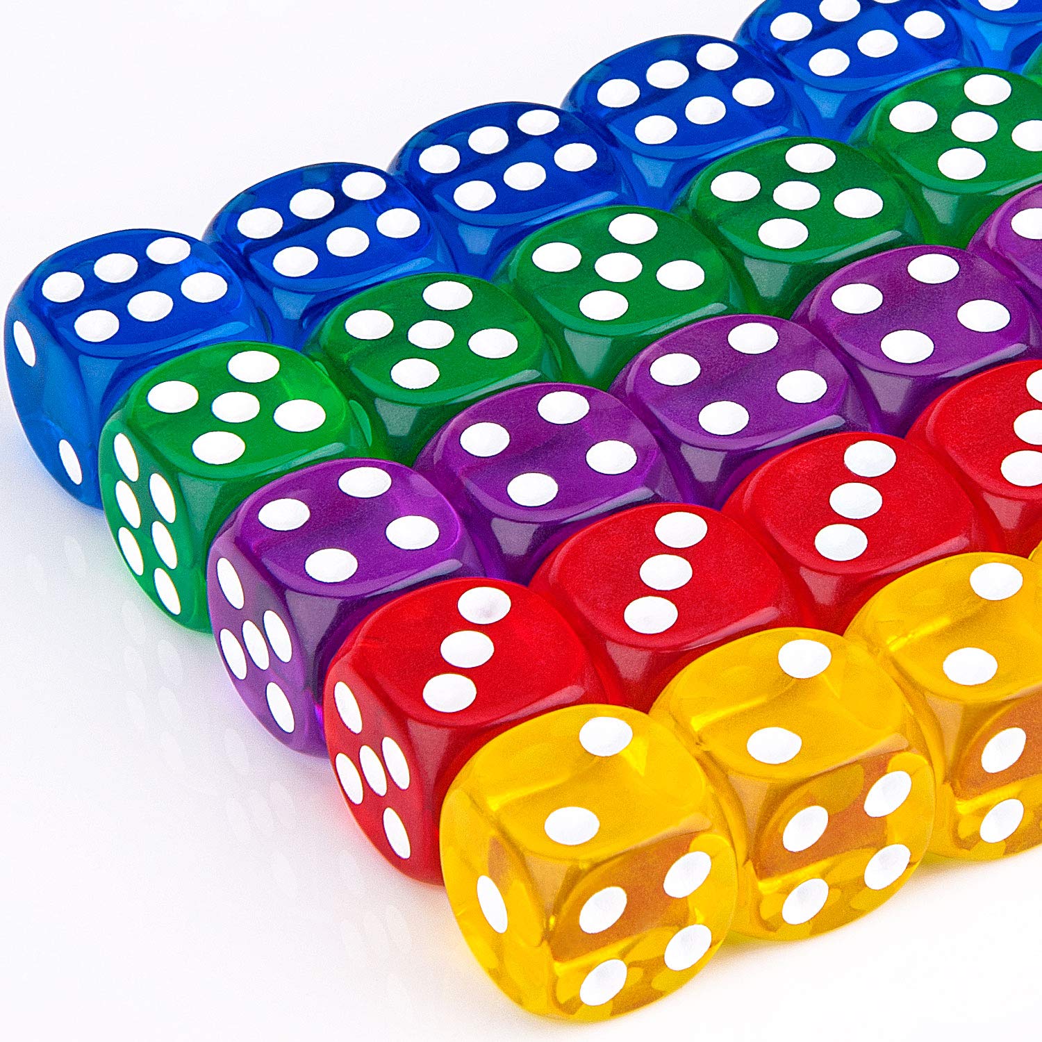 150 Pieces 6-Sided Games Dice Set 5 Translucent Colors 14mm Dice for Board Games, Activity, Casino Theme, Teaching Math Games, Party Favors and More