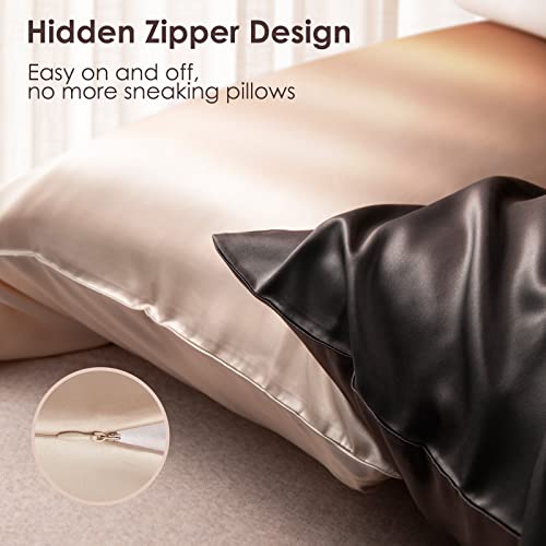 100% Pure Mulberry Silk Pillowcase for Hair and Skin with Hidden Zipper - 22 Momme Premium 6A Grade, 600 Thread Count, Silk Pillow Cases Standard Size 20"x26" (Dark Green, 1pc, with Gift Box)