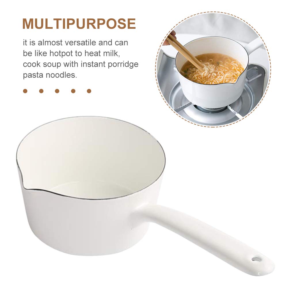 1.2L Saucepan, Enamel Milk Pan, Butter Warmer, Milk Pot, Easy to Cook and Clean, Non-Stick Milk Boiling Pot with Handle for Home Kitchen Restaurant(White)