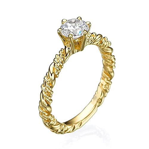 1 CT Round Shape White Cubic Zirconia Intertwined Wedding Engagement Ring in 14K Yellow Gold Plated 925 Sterling Silver (1 Cttw) Ring Size - 8.5
