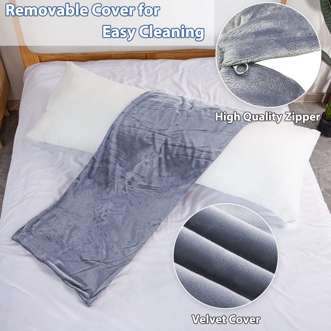 1 MIDDLE ONE Full Body Pillow for Adults, Long Sleeping, Big Pillows Bed, Firm Large with Velvet Cover, 20x54 Inches (Dark Grey)