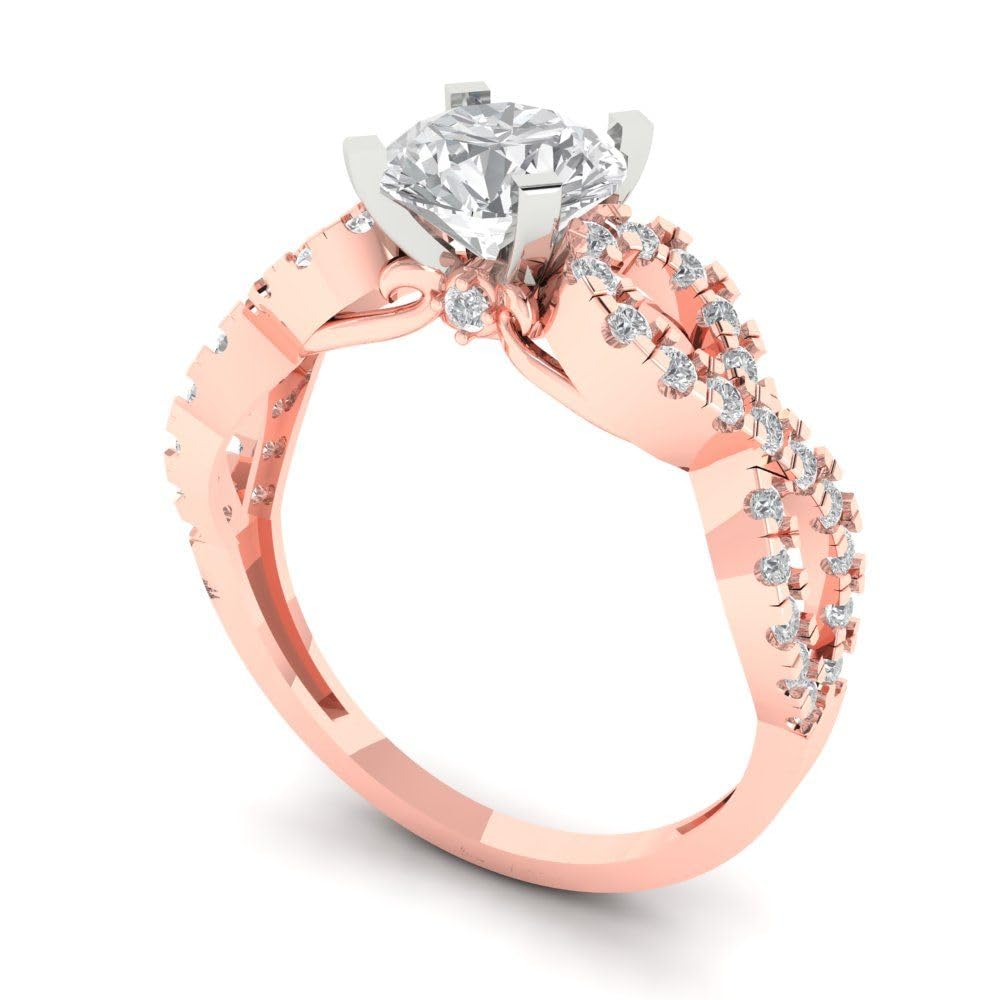 1.36 Ct Round Cut Clear Simulated Diamond 14K Rose White Gold Solitaire with Accents Engagement Promise Bridal Ring Size 9.5