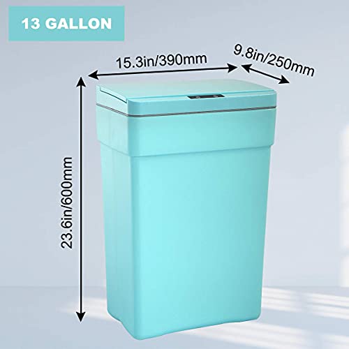 13 Gallon Kitchen Trash Can High-Capacity Plastic Touchless Garbage Can with Motion-Sensing Lid Automatic Trash Bin for Bedroom Bathroom Home Office 50 Liter (Blue)