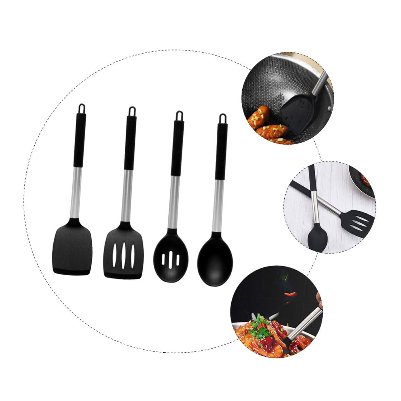 1 Set kitchen set stainless steel cookware silicone kitchen utensils non-stick utensils frying utensils dinnerware+sets stainless steel cooking utensils cooking spatula rice scoop