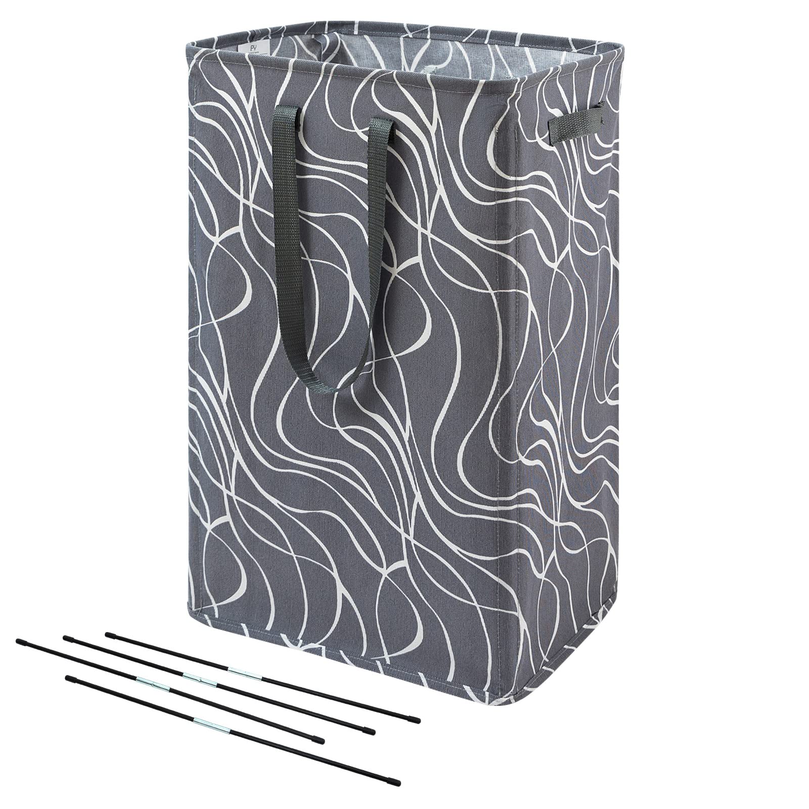 1-Pack Large Laundry Basket, 75L Collapsible Laundry Hamper with Long Handles, Waterproof Freestanding Clothes Hamper Laundry Bin for Bedroom, Bathroom, Dorm, Toys Organizer -Grey Waves