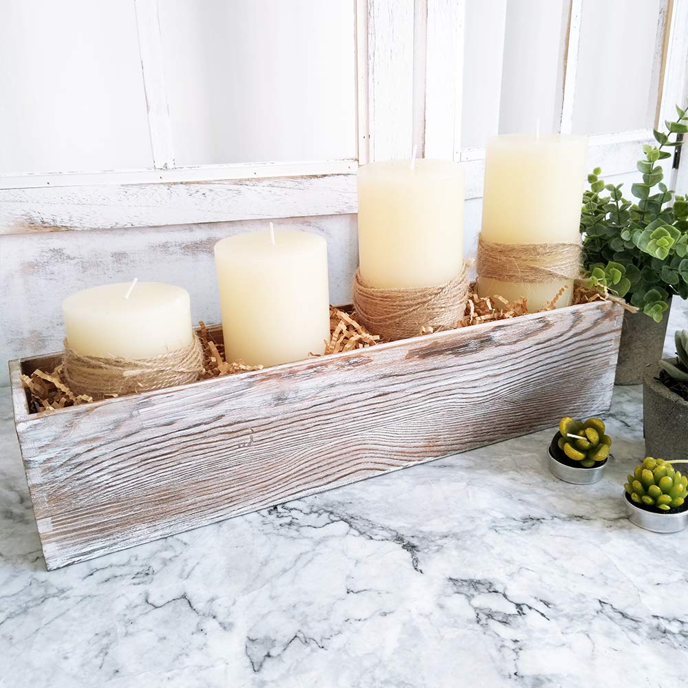 1 Pcs Wood Planter Box Rectangle Whitewashed Wooden Rectangular Planter Decorative Rustic Wooden Box with Inner Plastic Box - 17.3" L x 3.9" W x 3.9" H Floral Natural Centerpieces Rustic Wedding Decor
