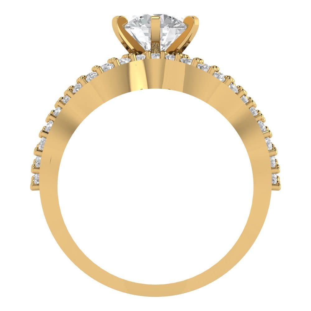 1.52 ct Round Cut Clear Simulated Diamond 14k Yellow Gold Solitaire W/Accents Wedding Engagement Promise Ring Band size 11