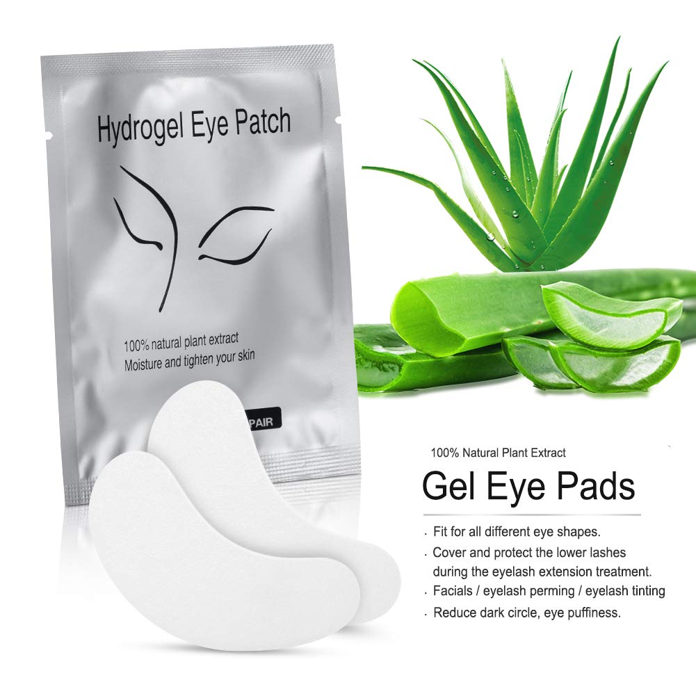 100Pairs Under Eye Eyelash Extension Gel Patches Kit, Lint Free Eye Mask Pads Lash Extension Beauty Tool with Transparent Cosmetic Bag